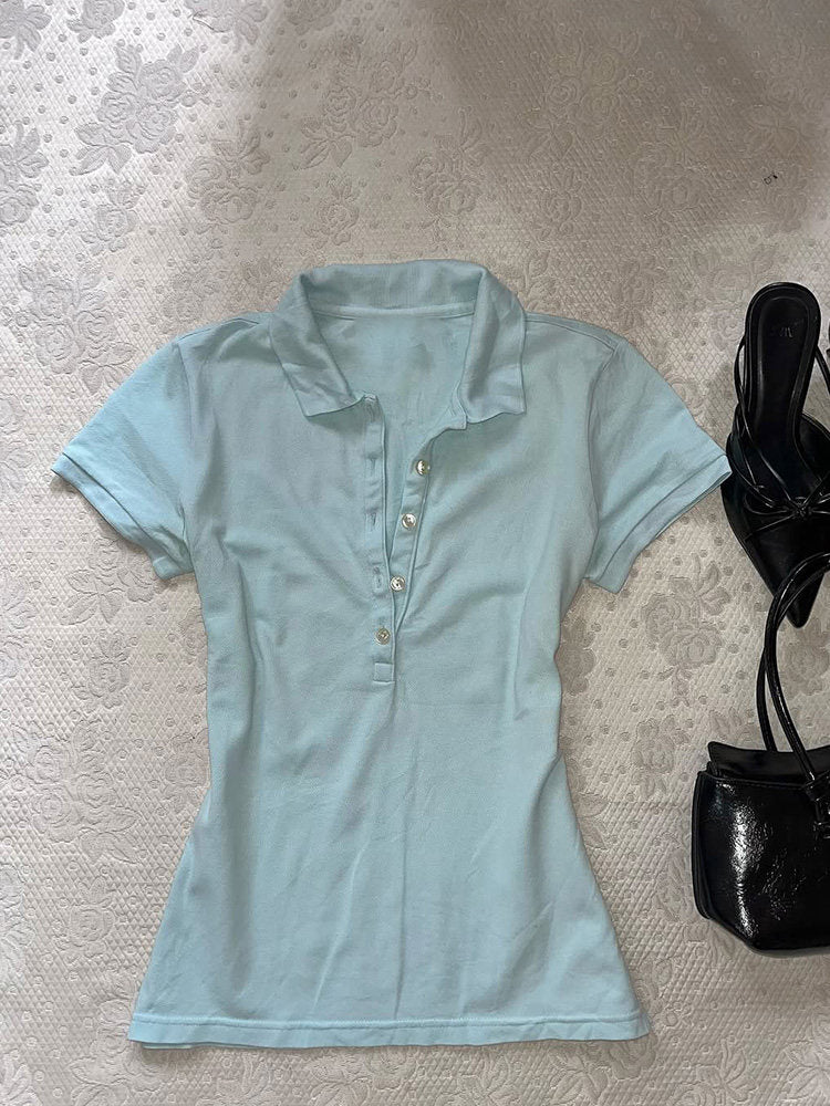 retro baby blue polo shirt – By Coquette