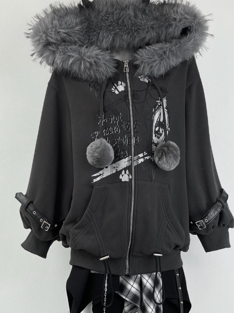 acubi gray fur hooded jacket – By Coquette