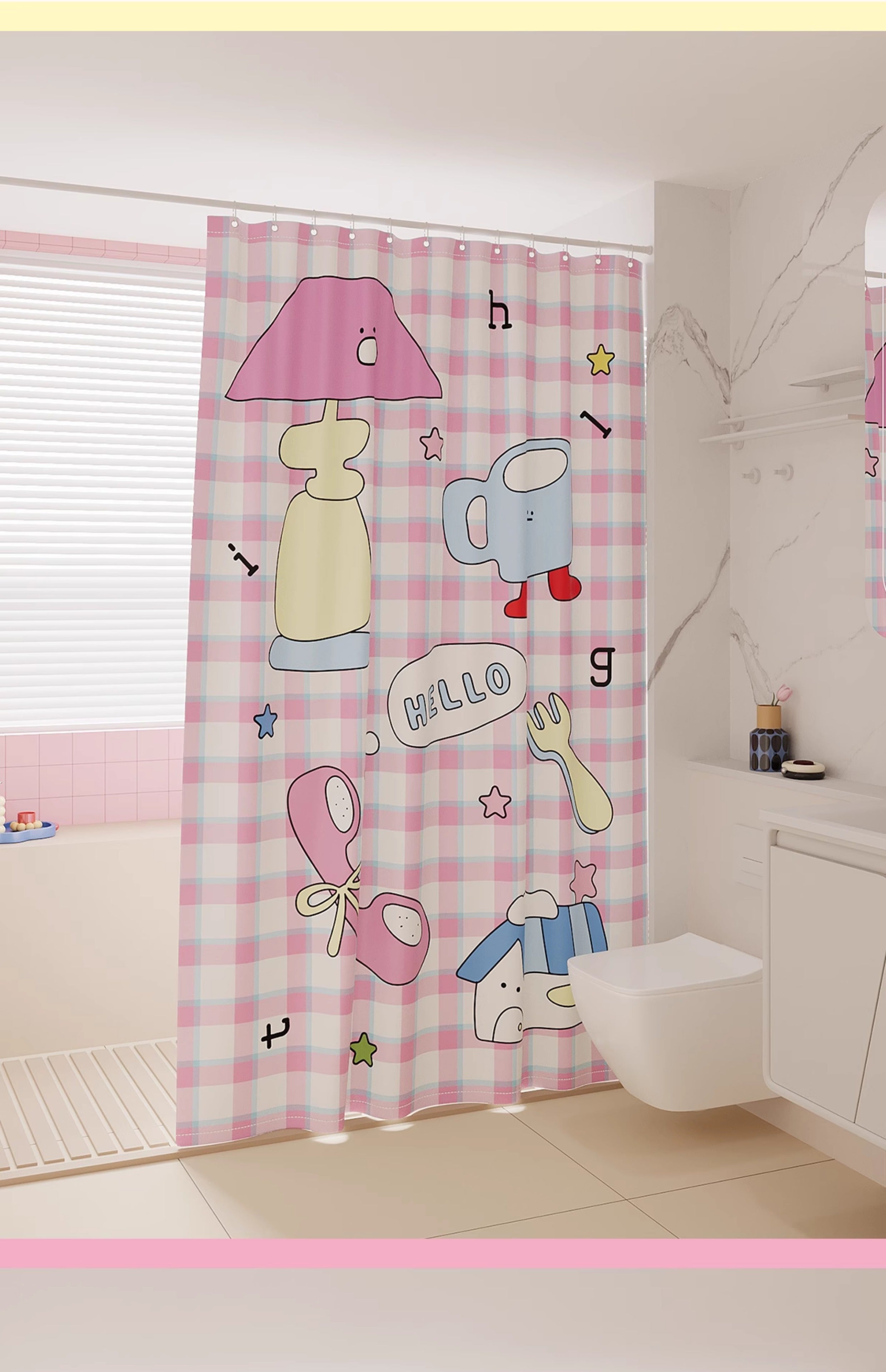 Cute cartoon plaid style bathroom shower curtain – By Coquette