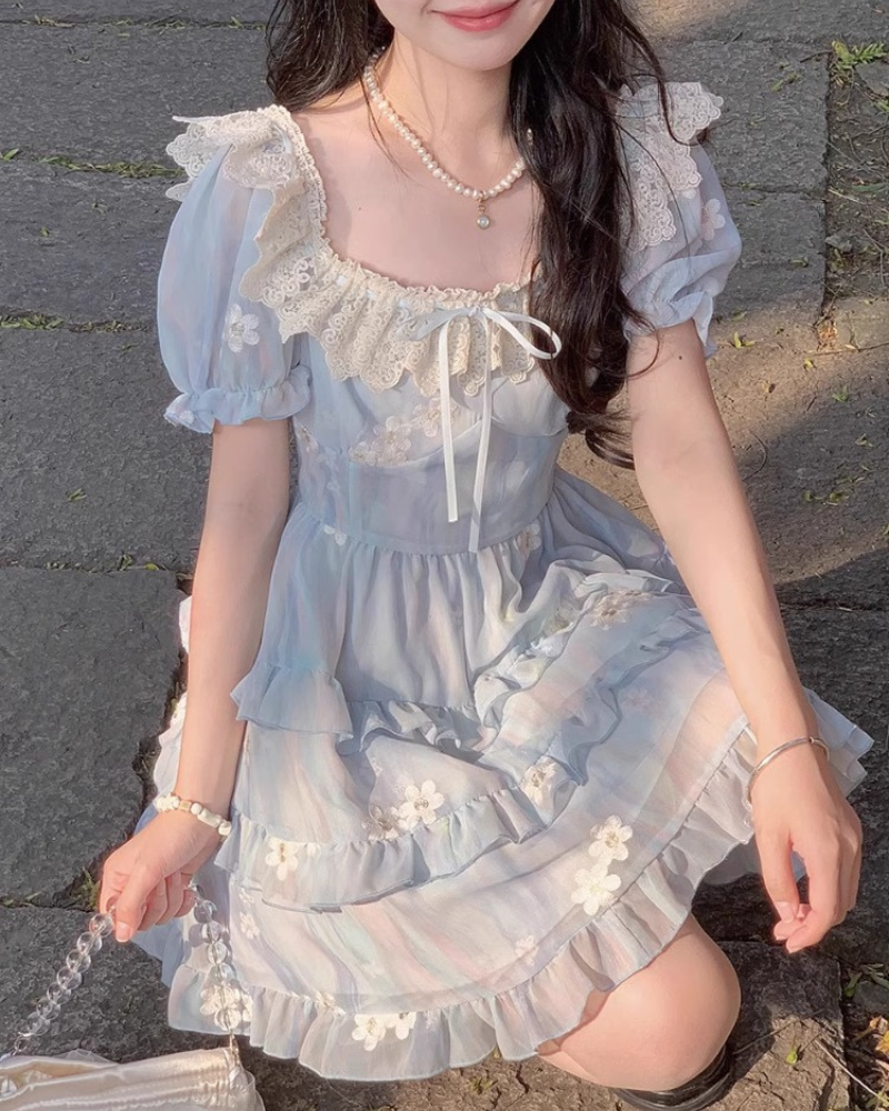 Fairy Blue Floral Princess Coquette Floral Dress – By Coquette