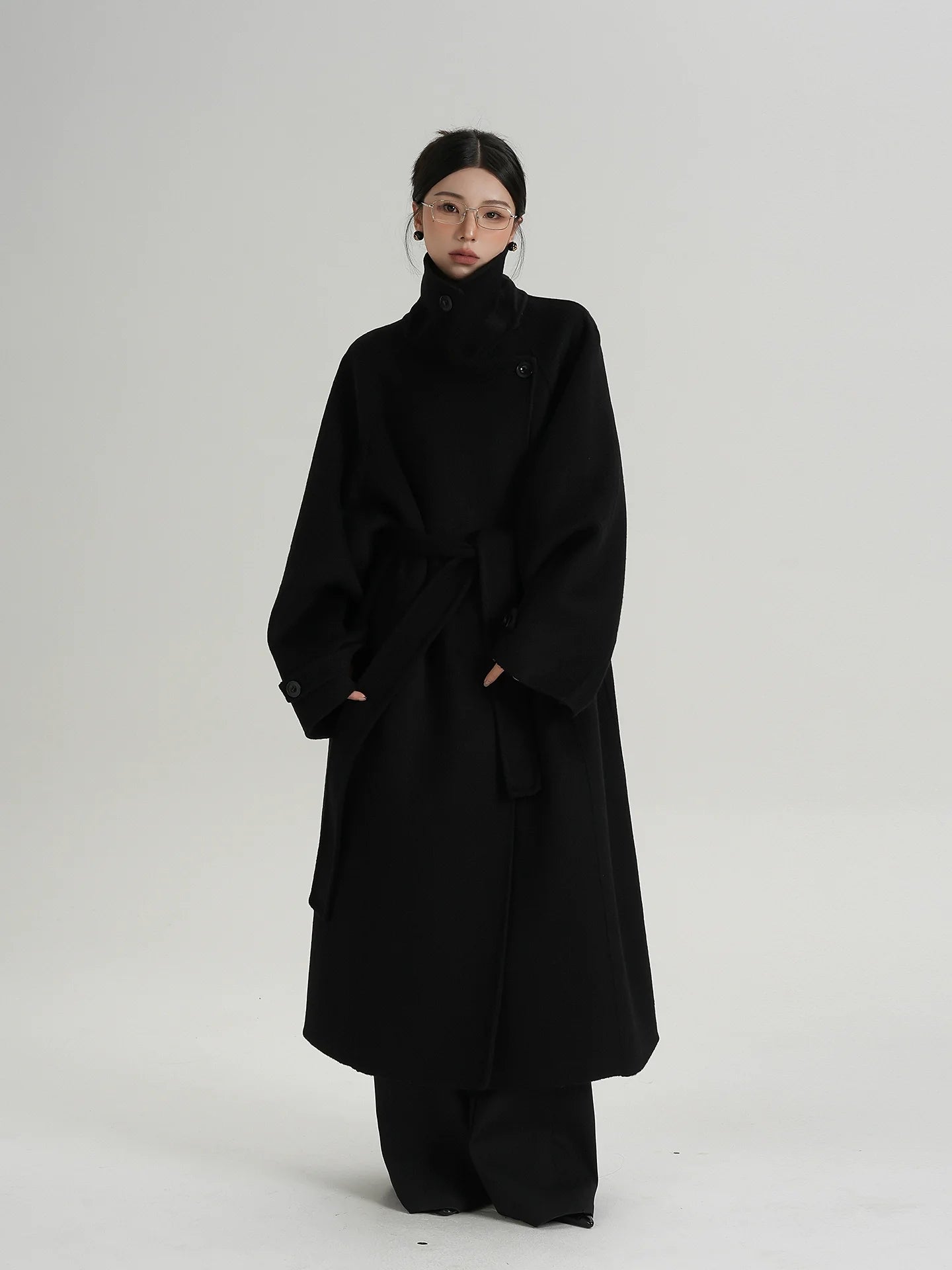 Frosted Column Funnel Wool Coat – By Coquette