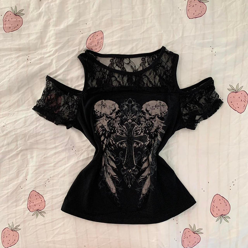 goth design black lace top – By Coquette